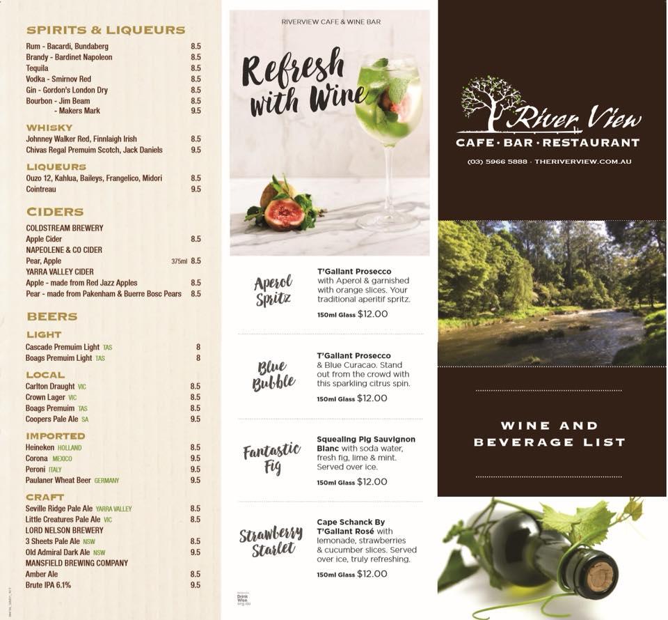 Menu at Riverview Cafe & Wine Bar, Warburton