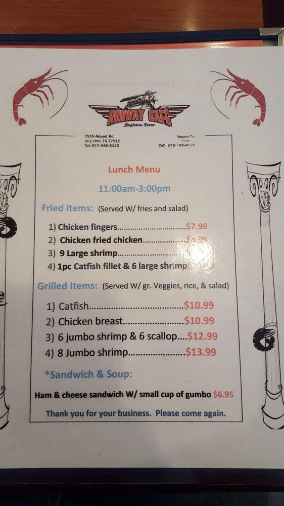 Menu at Runway Cafe, Angleton, Airport Rd