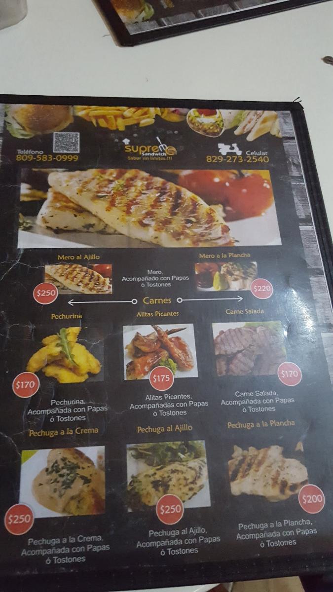 Carta del restaurante Supremo Sandwich, Santiago De Los Caballeros
