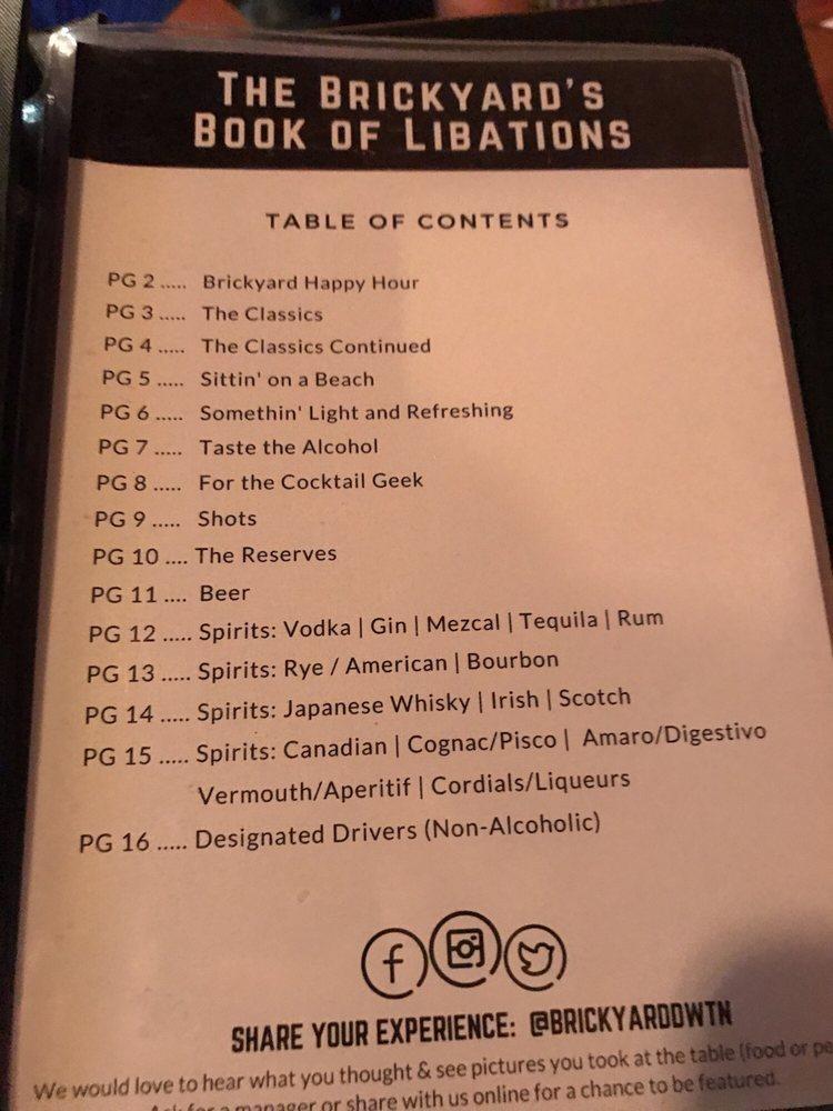 Menu at The Brickyard Downtown pub & bar, Chandler