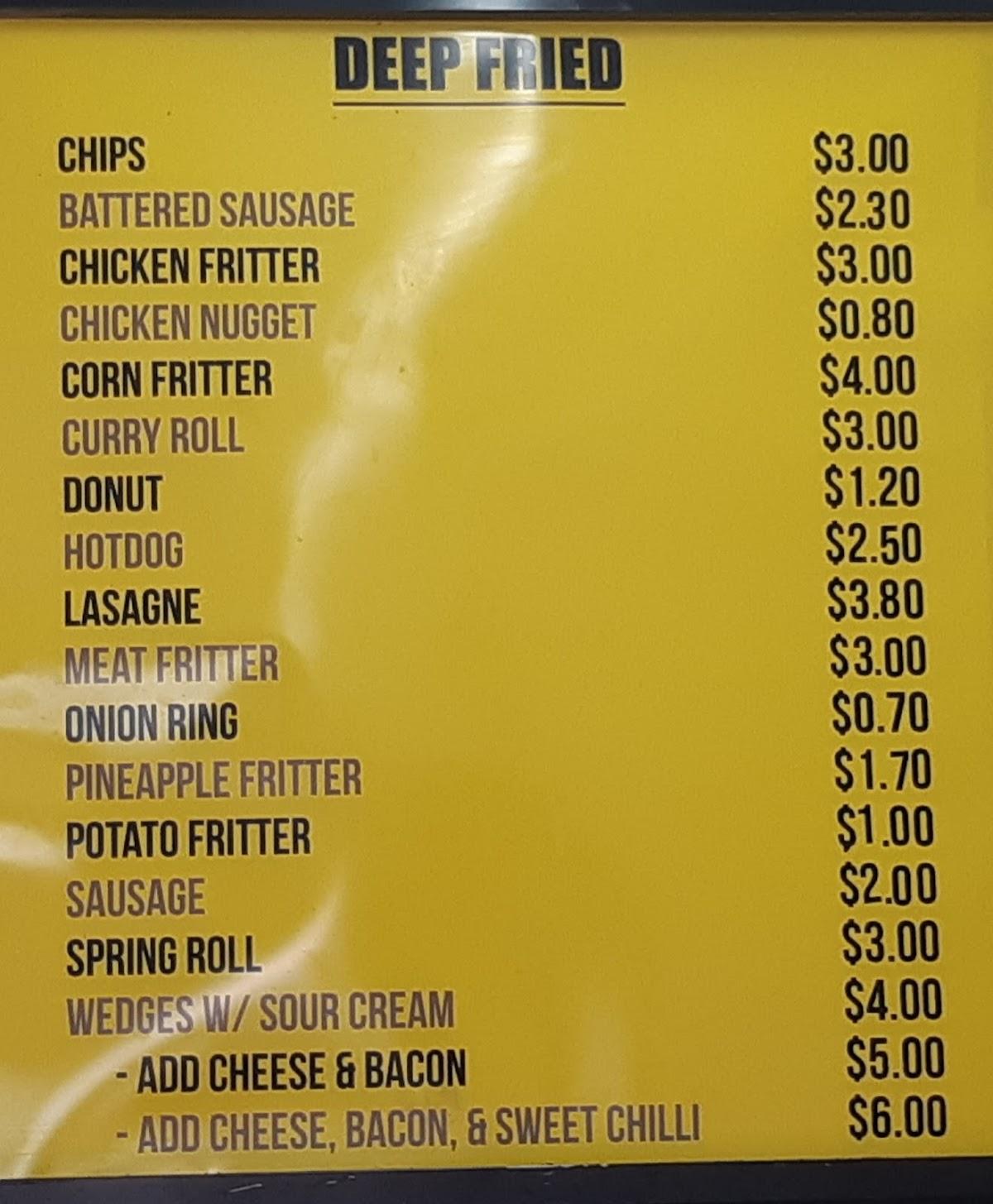 Menu at Tokoroa Kiwi Takeaways cafe, Tokoroa