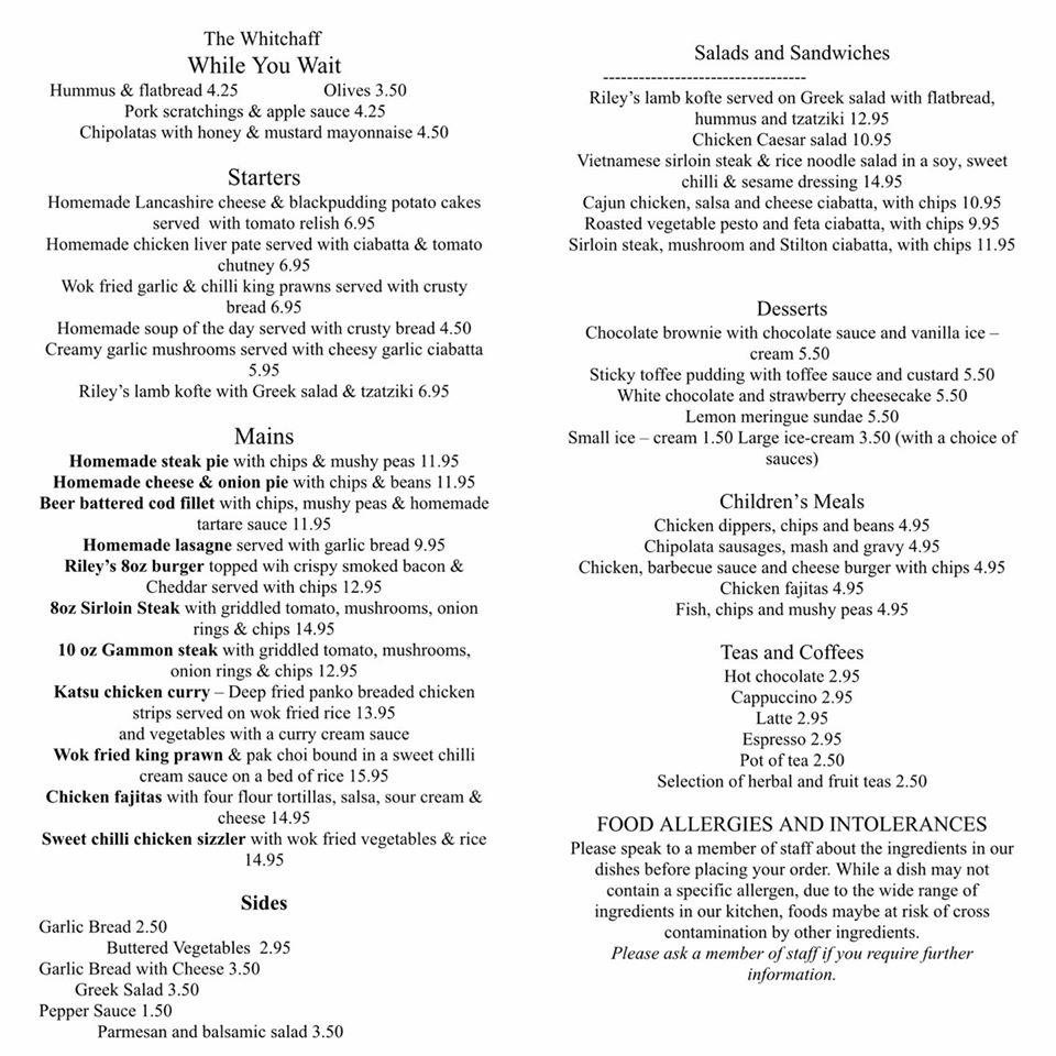 Menu at The Whitchaff Inn pub & bar, Rawtenstall