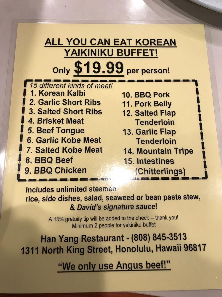 Menu at Han Yang Restaurant, Honolulu