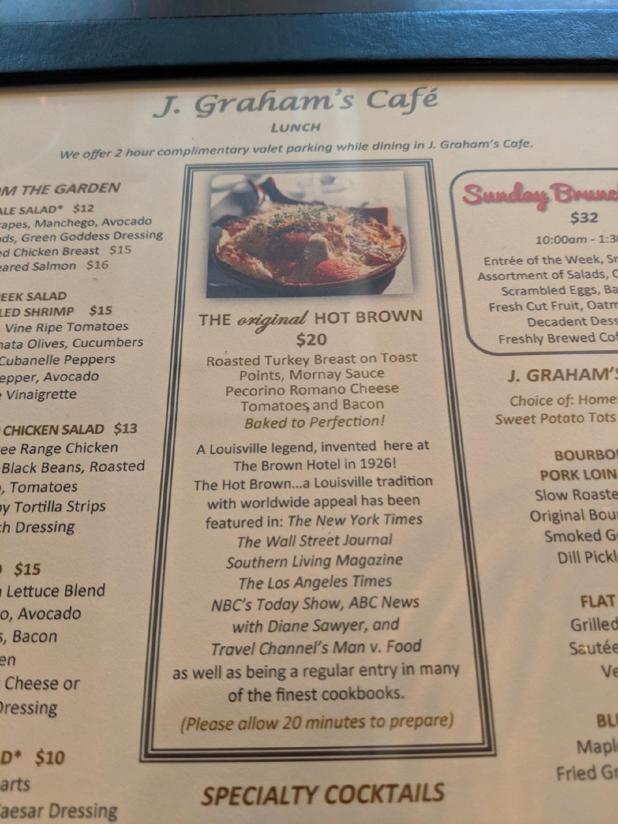 Menu at J Graham's Cafe, Louisville