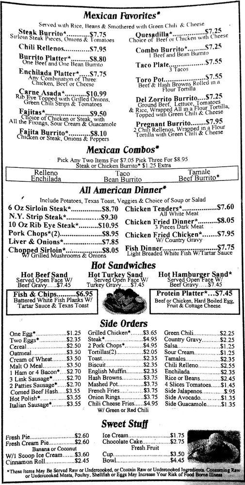Menu at Louis' Diner restaurant, Littleton