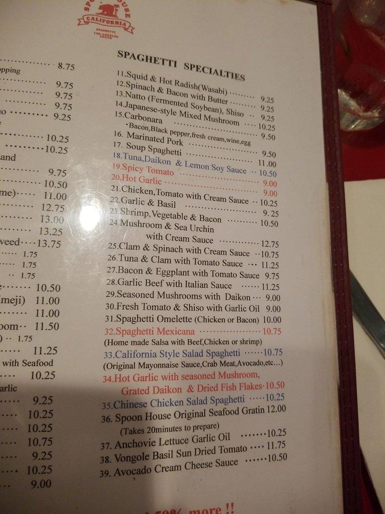 Menu at Spoon House Bakery and Restaurant, Gardena