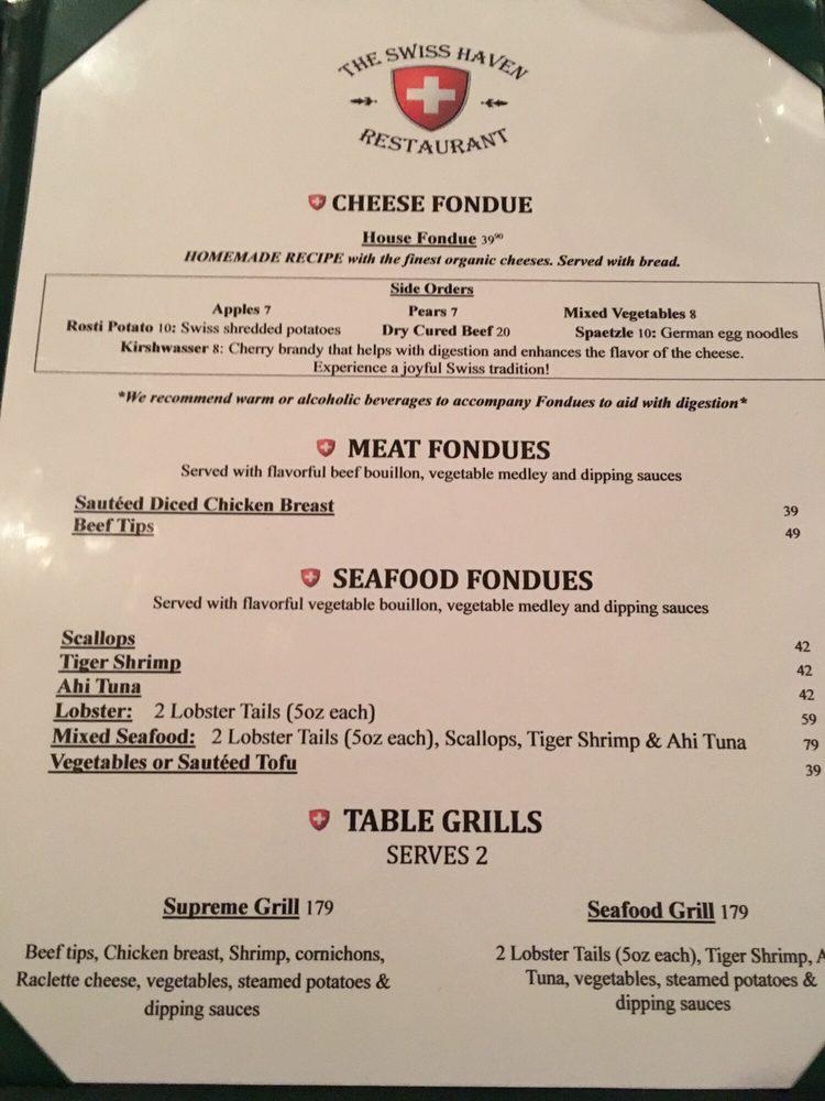 Menu at Swiss Haven Restaurant, Breckenridge
