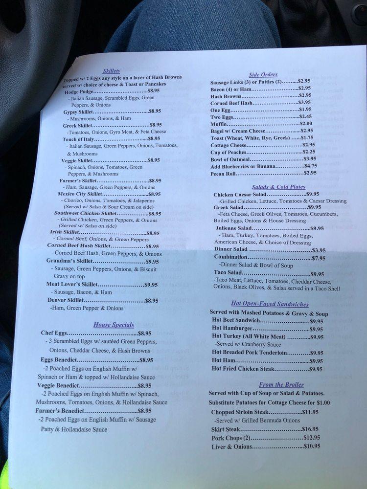 Menu at Corner Cafe, Peotone