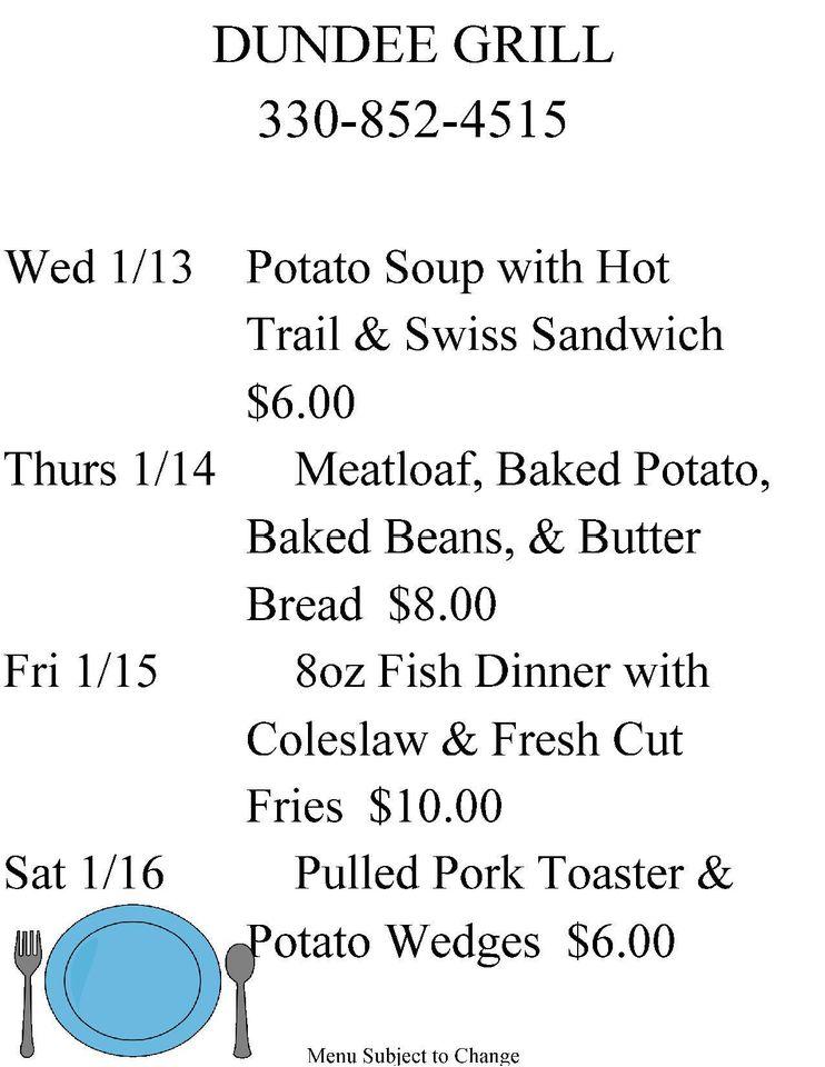 Menu at Dundee Grill restaurant, Dundee