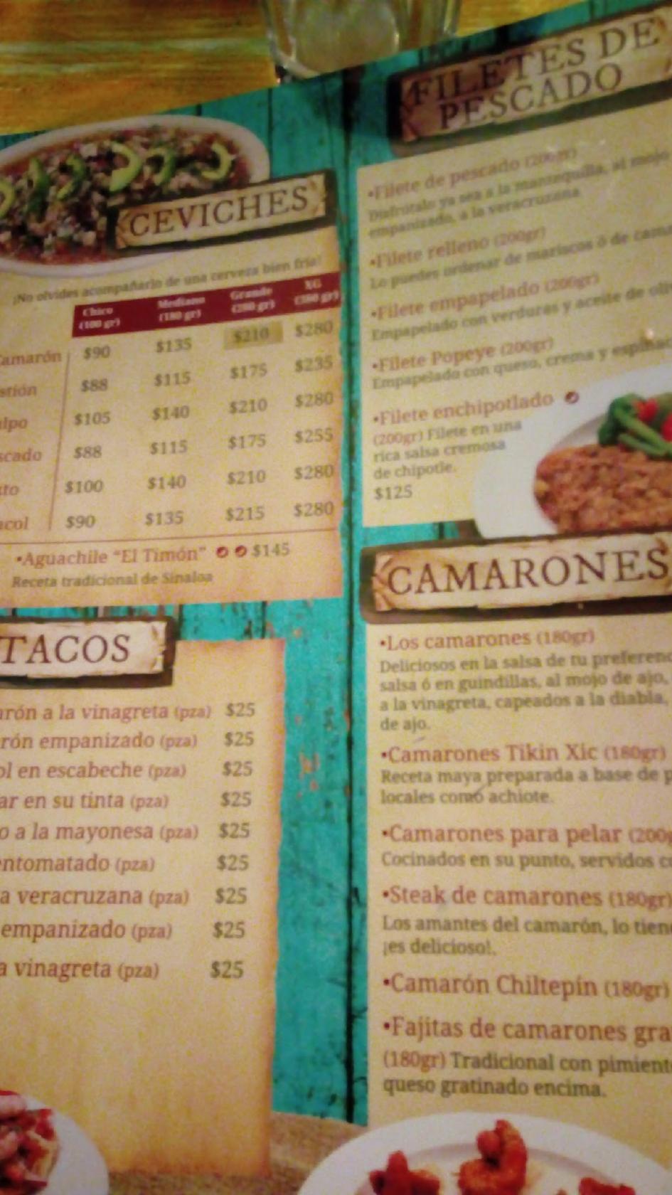 Carta del restaurante El Timón del Cancún ZH, Cancún, Avenida 20 del ...