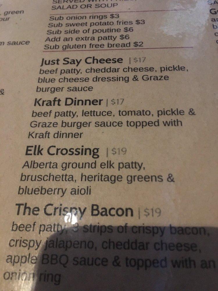 Menu at Graze Food & Drink pub & bar, Canmore