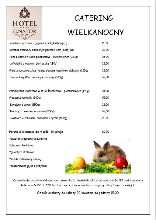 Menu at Hotel Senator restaurant, Zbąszyń