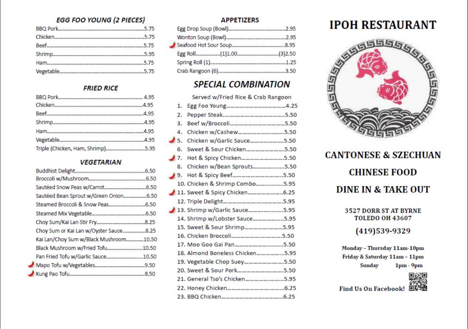 Menu at Ipoh Restaurant, Toledo