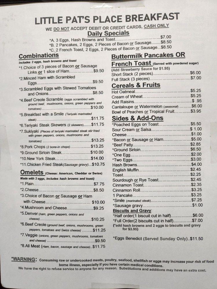 Menu at Little Pat's Place restaurant, Burien