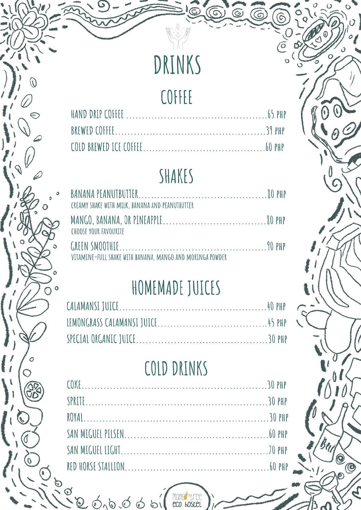 Menu at Mango Tree Eco-Hostel restaurant, Dauin