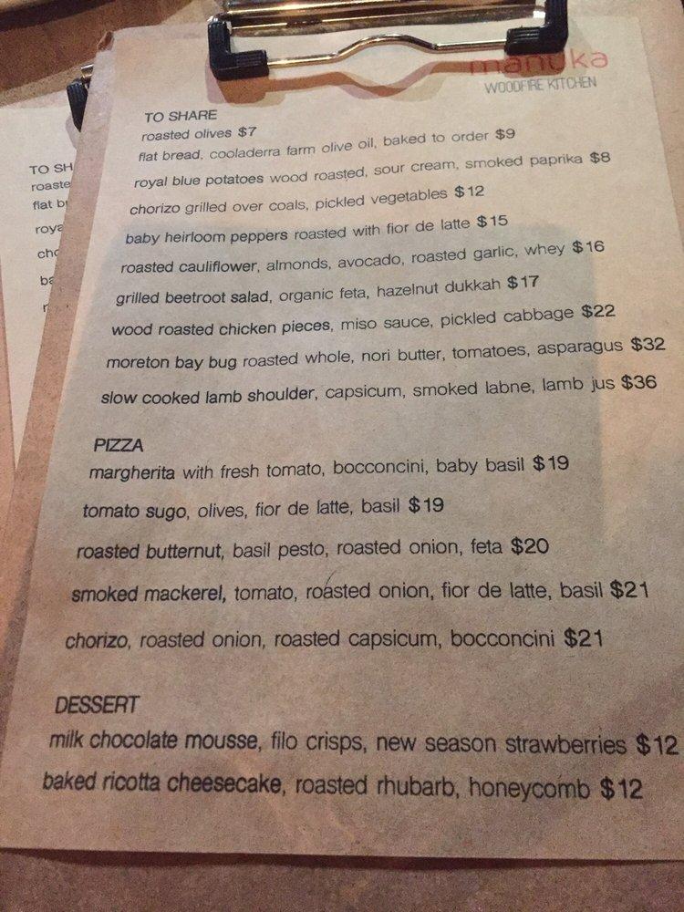 Menu at Manuka Woodfire Kitchen pub & bar, Fremantle