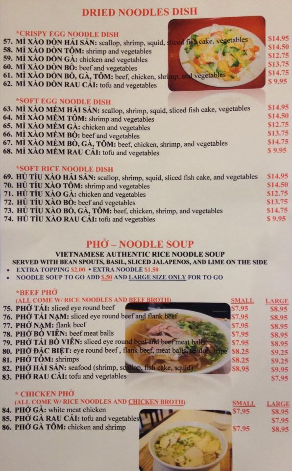 Menu at Saigon #1 Pho restaurant, Virginia Beach, 448 Newtown Rd