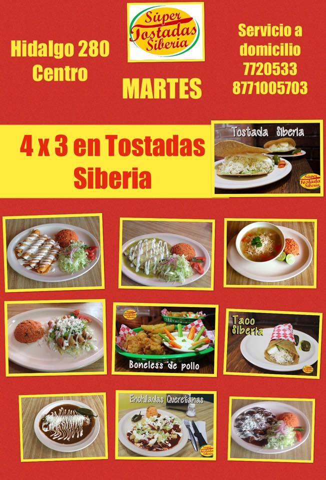 Menu at Super Tostadas Siberia restaurant, Ciudad Acuña