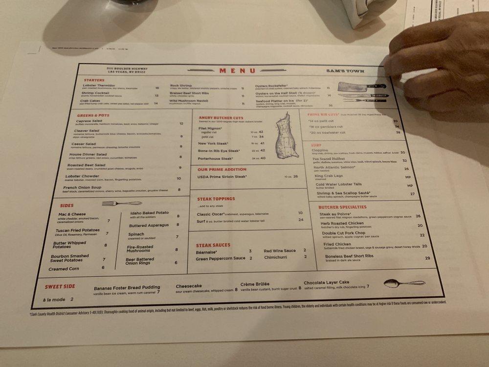 Carta de The Angry Butcher Steakhouse, Las Vegas