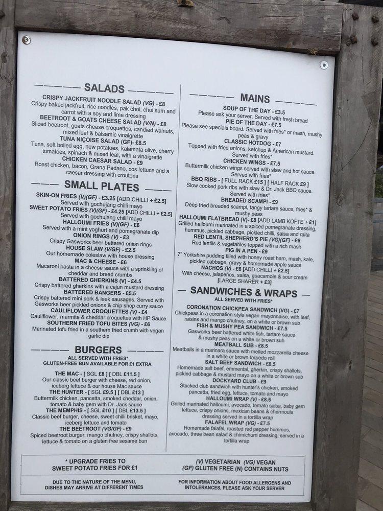 Menu at The Dockyard pub & bar, Salford, Media City