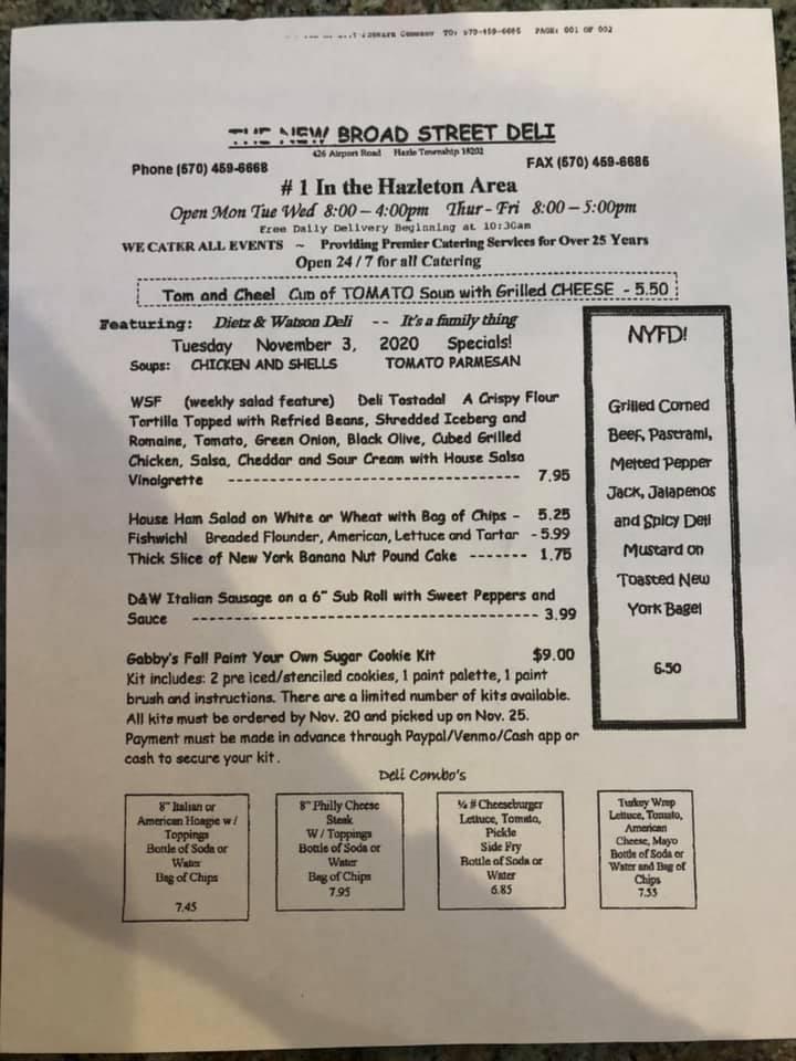 Menu at Broad Street Deli, Hazleton, 147 W Broad St