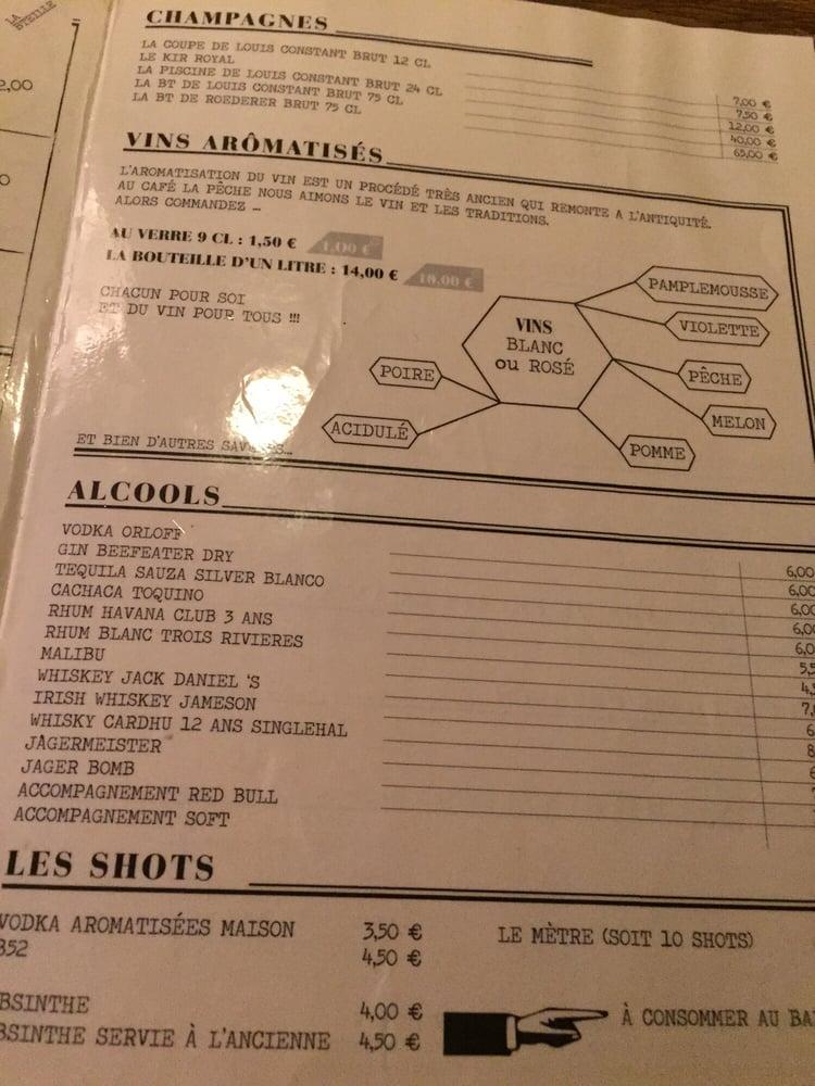 Menu at Café La Pêche, Versailles, 6 Rue du Général Leclerc