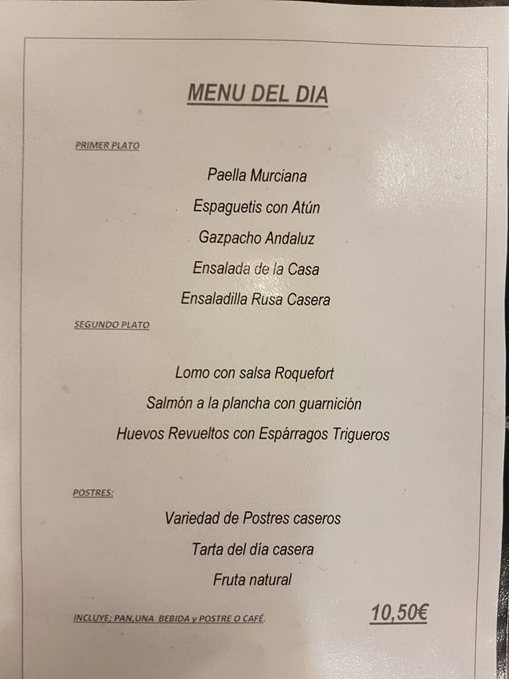 Menu at Cafetería Bahía, Valencia, Carrer de Colón