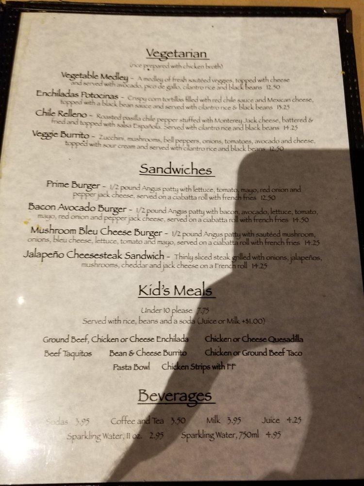 Menu at Cascada restaurant, Placerville