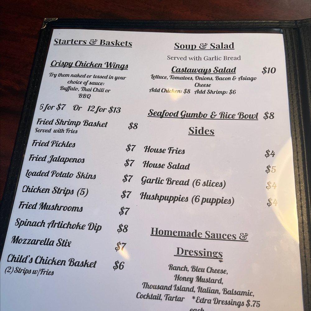 Menu at Castaways pub & bar, Ocean Springs, 2114 Bienville Blvd