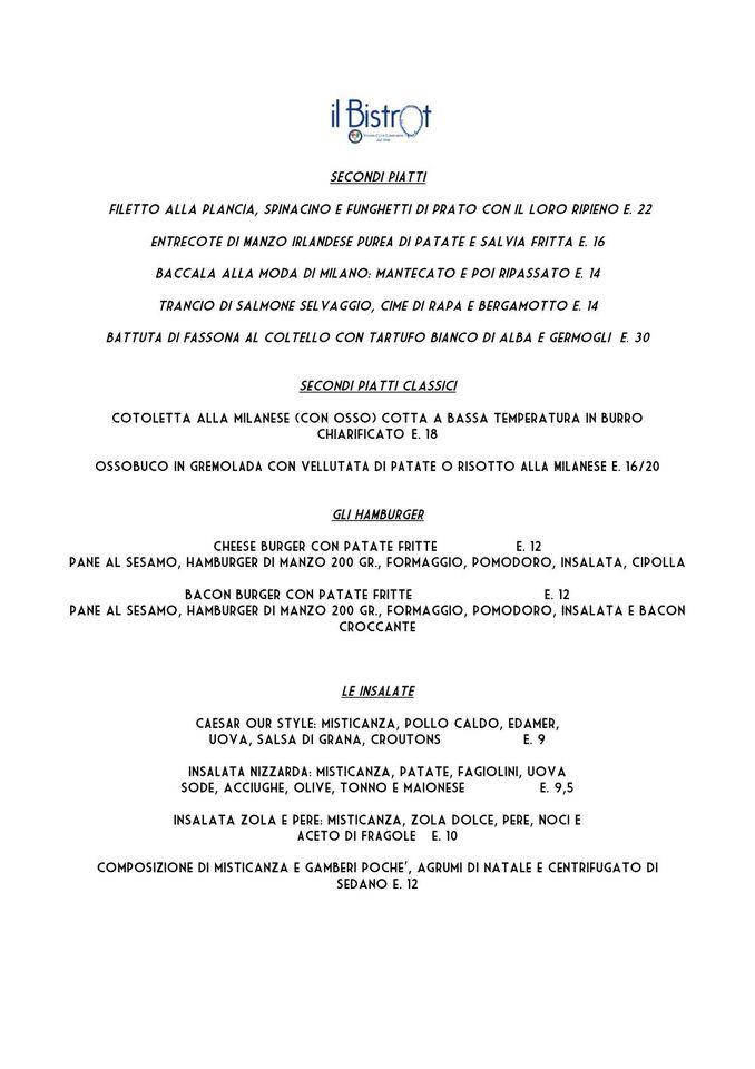 Menu da Il Bistrot, Milano