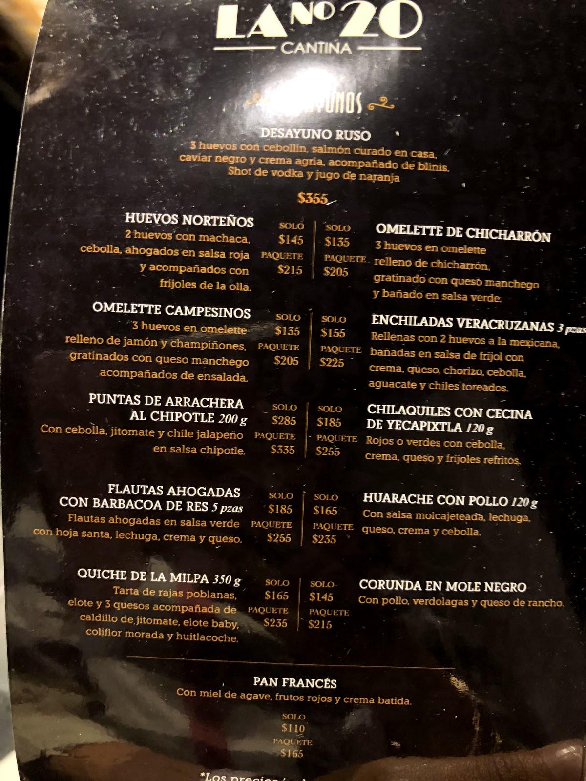 Carta del pub y bar La No. 20 Cantina | Coyoacán, Ciudad del México ...