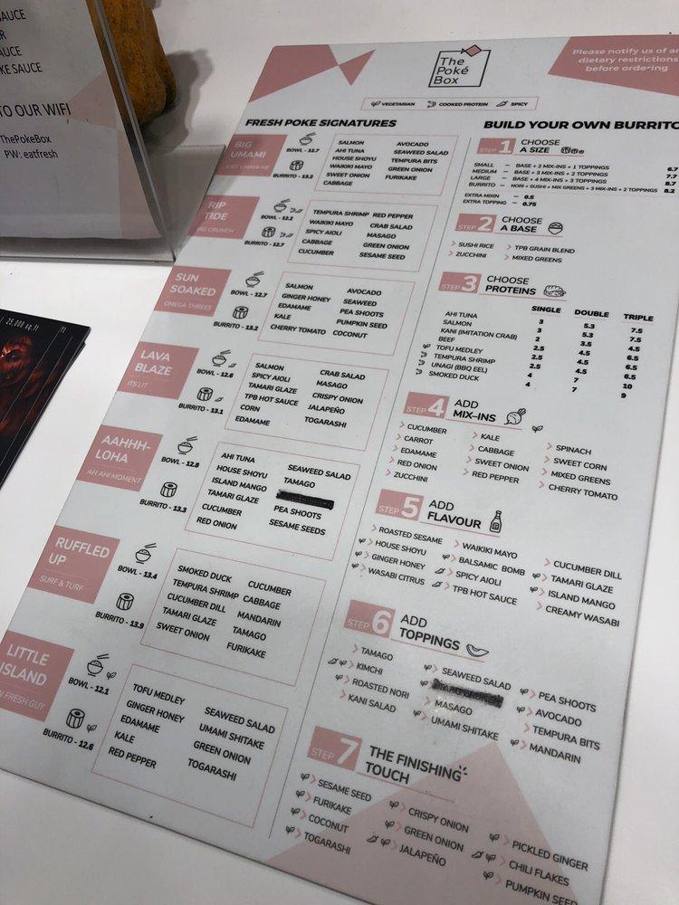 Menu at The Poke Box restaurant, Waterloo