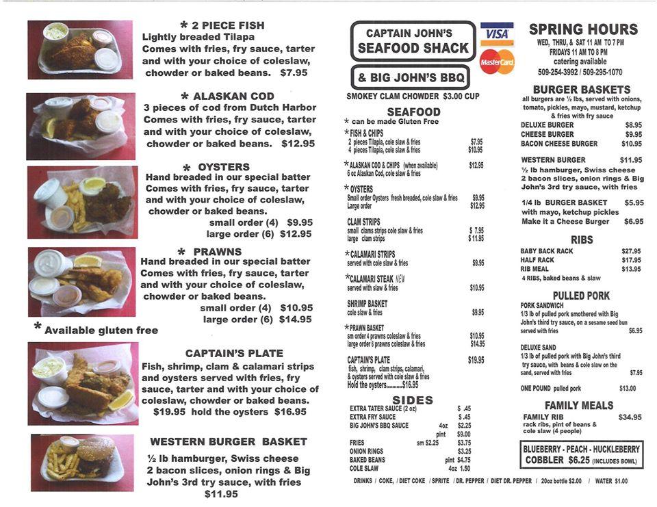 Menu at Big Johns Ribs And Seafood Shack restaurant, Clarkston
