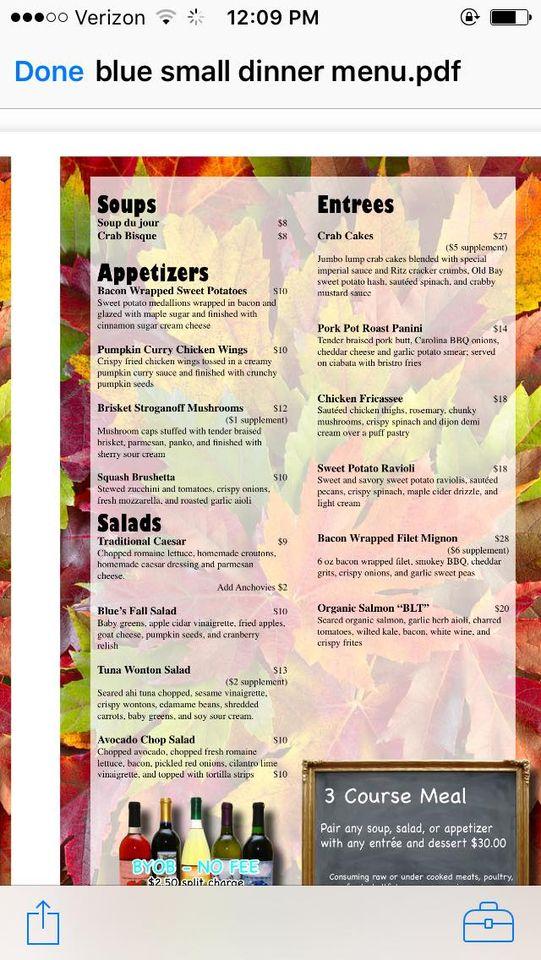 Menu at Café Blue restaurant, Westminster, 330 140 Village Rd