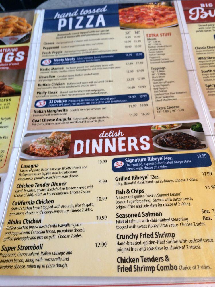 Menu at Bubba's 33 pizzeria, Canton