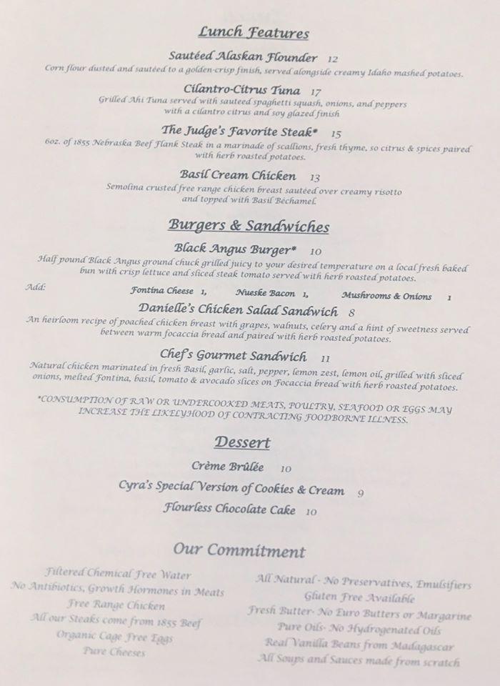 Menu at Cyra's - Simple Goodness restaurant, Dalton