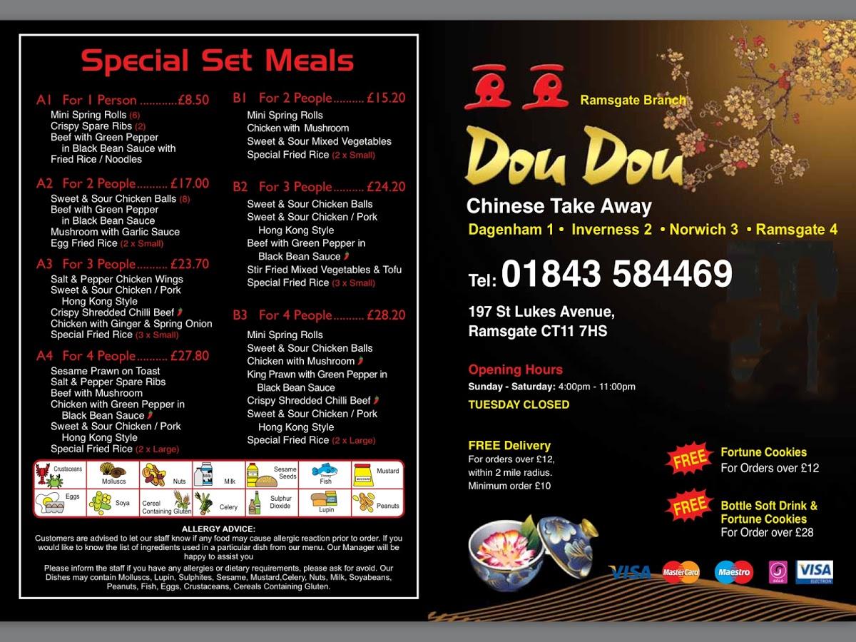 Menu at DouDou Chinese takeaway, Ramsgate