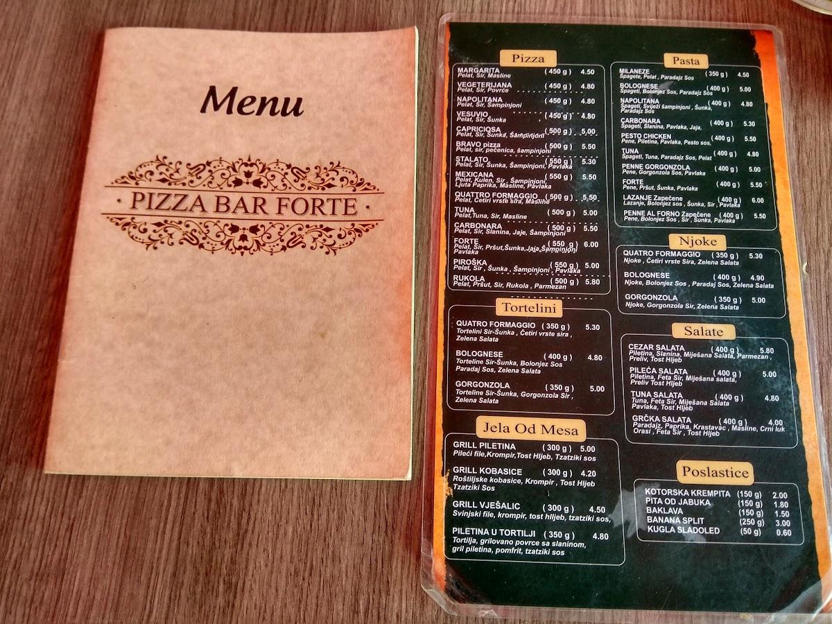 Carta del restaurante Forte pizza, Municipio del Herceg Novi