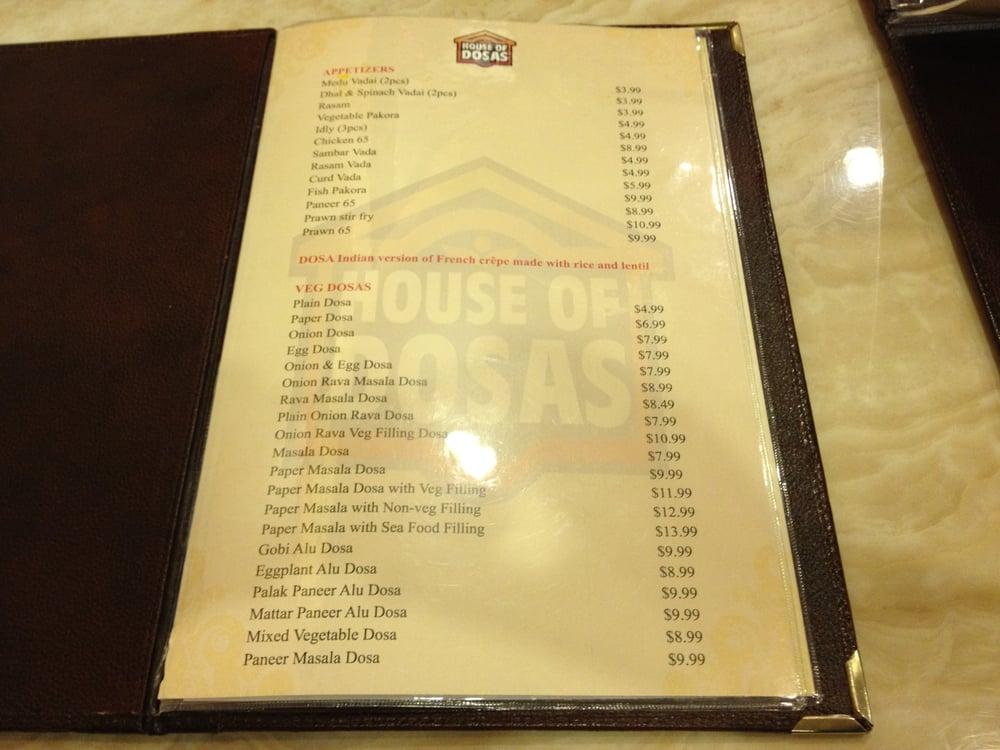 Menu at House Of Dosas restaurant, Vancouver