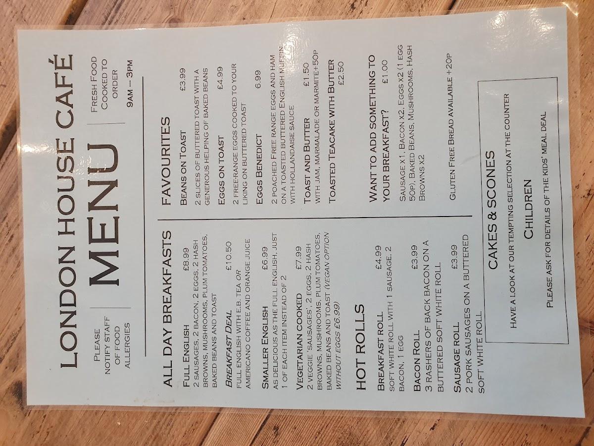 Menu at London House Café cafe, Malvern
