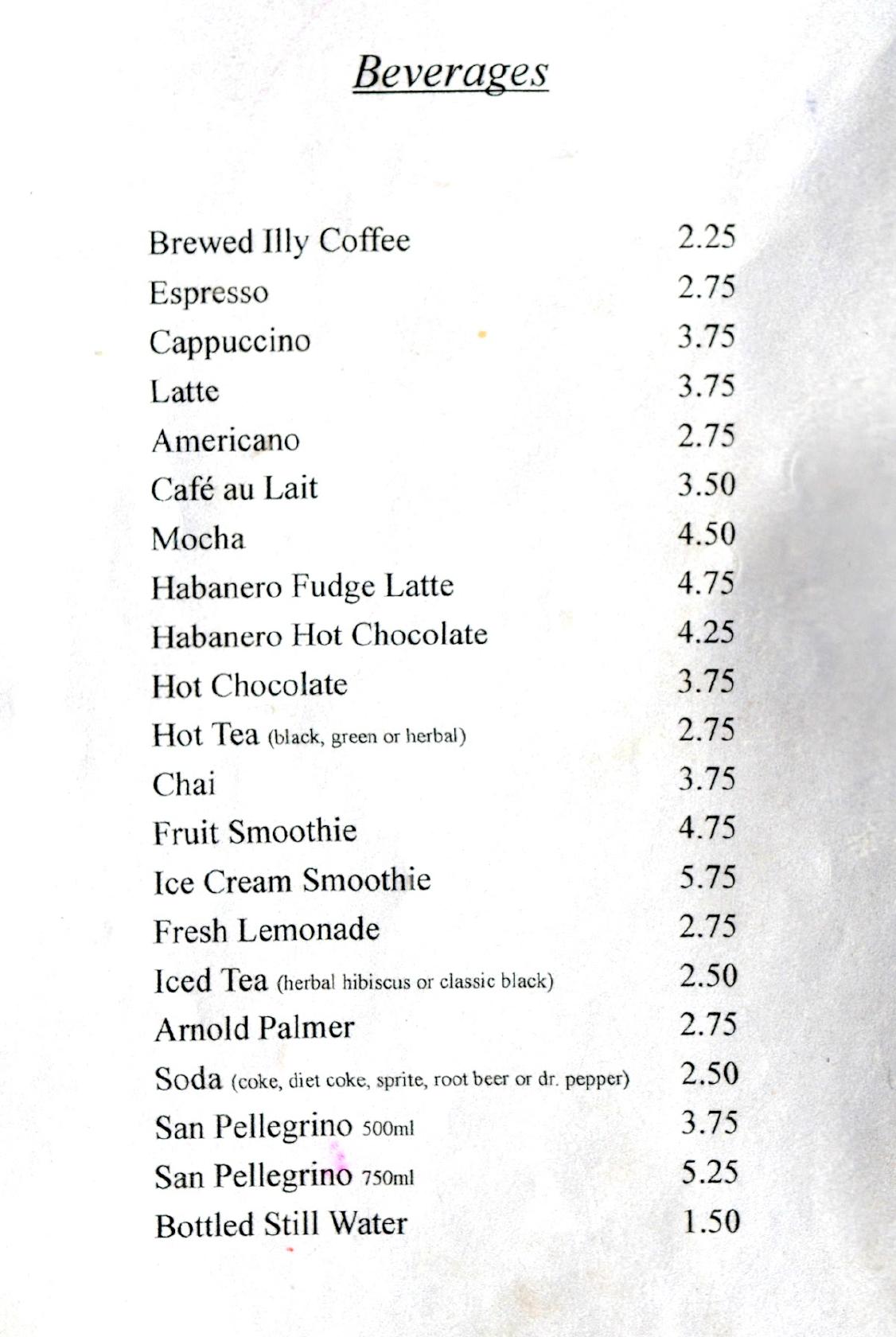 Menu at Museum Hill Cafe, Santa Fe