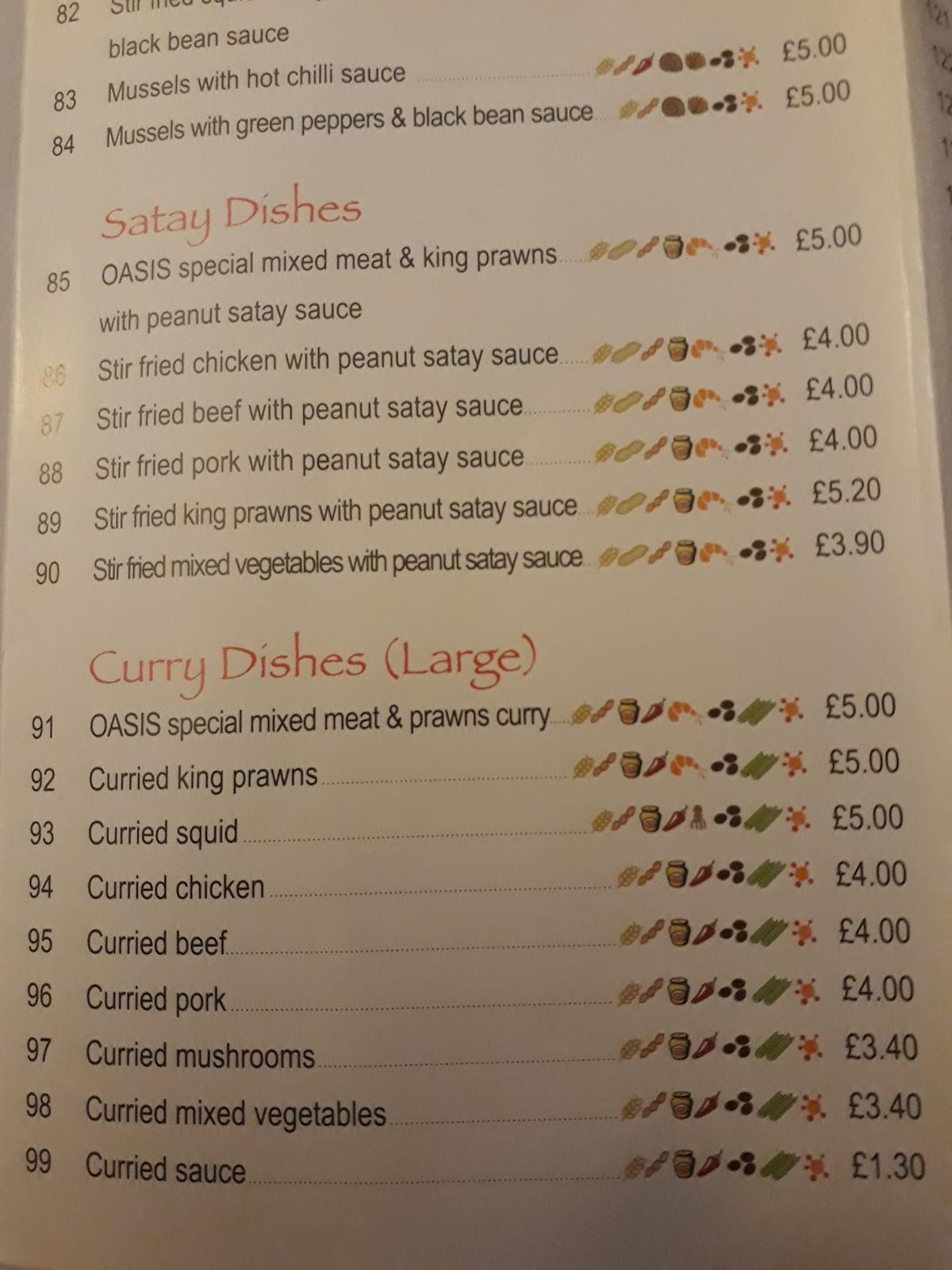 Menu at Oasis Chinese Takeway fast food, Dover