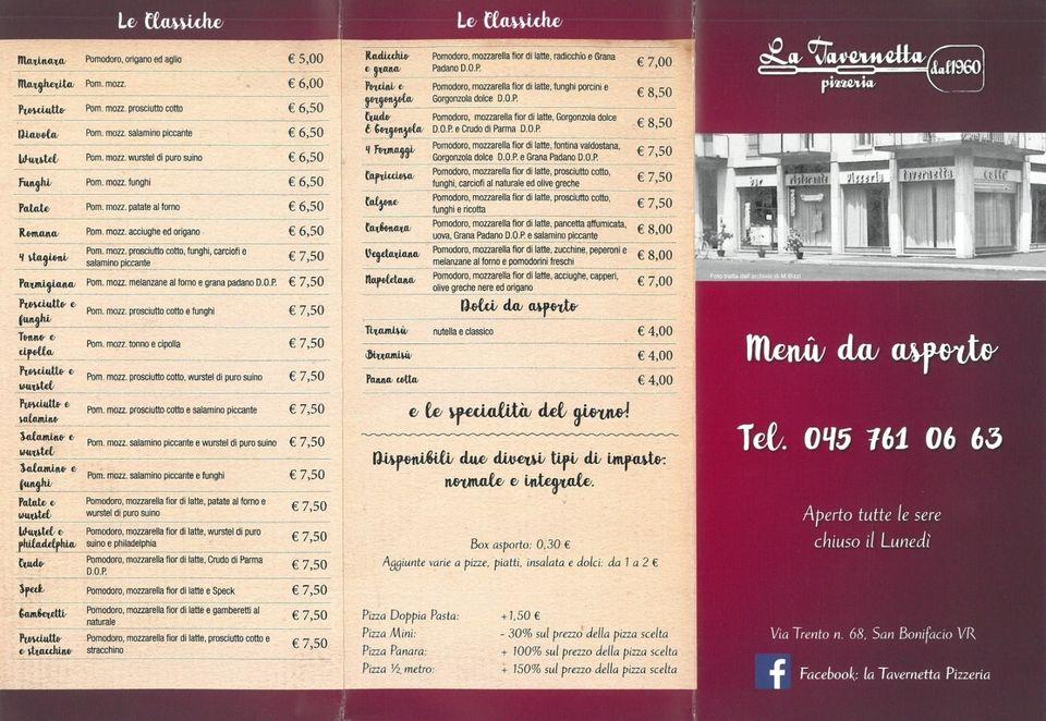 Menu Da Pizzeria Tavernetta Di San Bonifacio San Bonifacio Menu Da Pizzeria Tavernetta Di San Bonifacio San Bonifacio