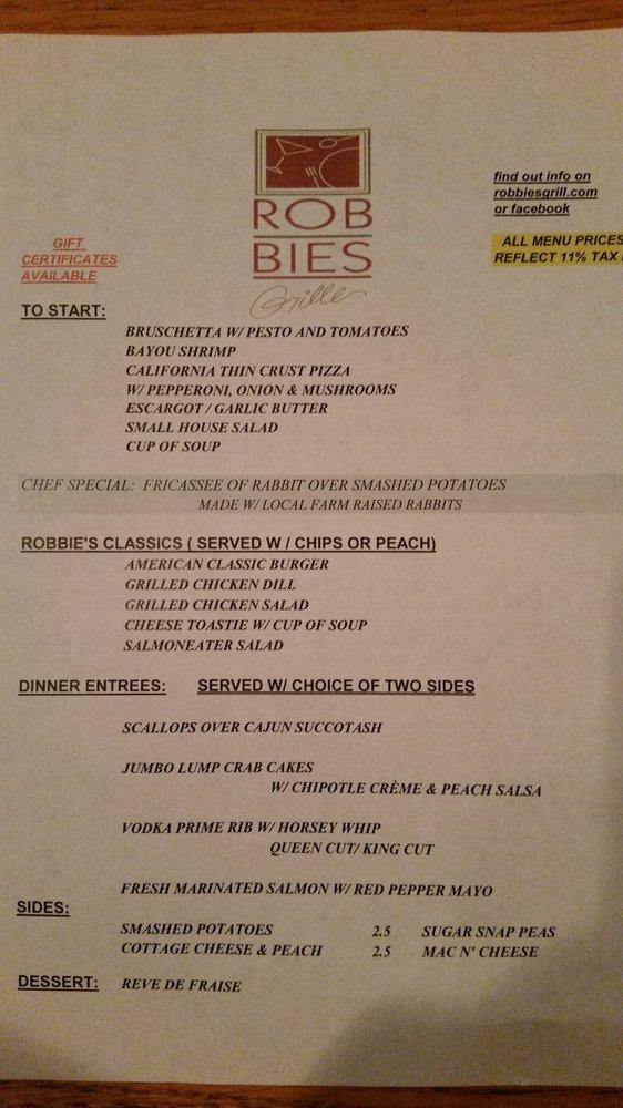 Menu at Robbies Restaurant, Decatur