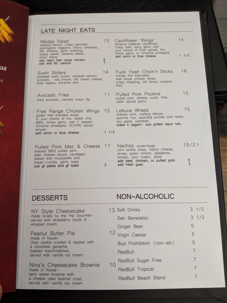 Menu at Score on King pub & bar, Toronto