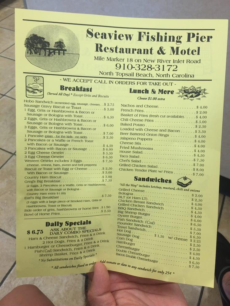 Menu at Seaview Pier Restaurant, North Topsail Beach