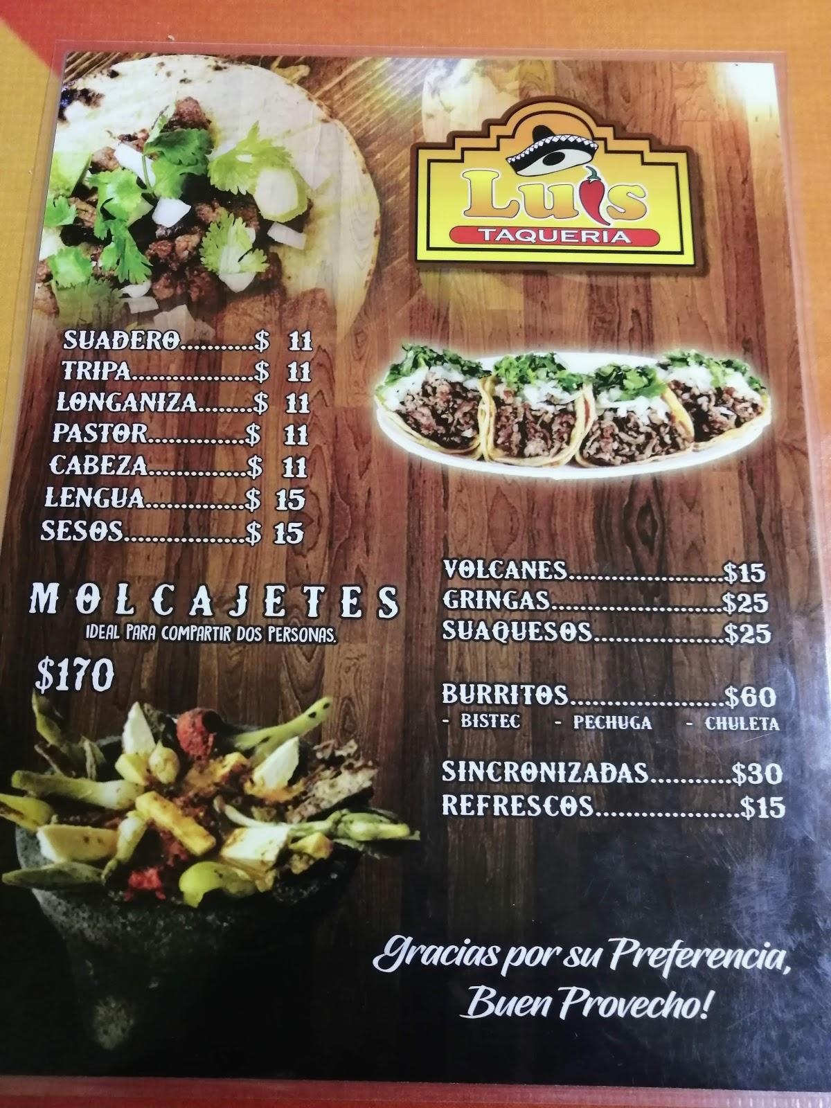 Menu at Taqueria LUIS restaurant, Ecatepec de Morelos