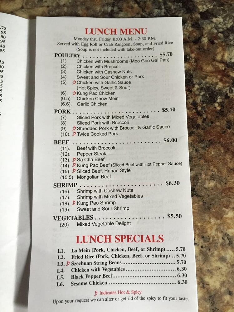 Menu at Yen Ching restaurant, Peoria