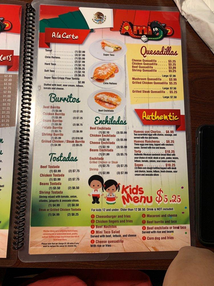 Menu at Amigo Mexican Restaurant, Johnston