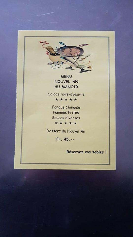 Menu at Hôtel le Manoir, Vaulruz, Grand-Rue 53